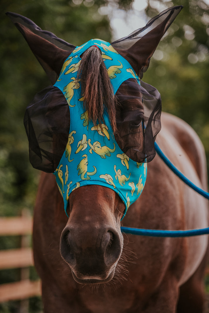 Banana Dino Lycra fly mask – Hoof Track Designs